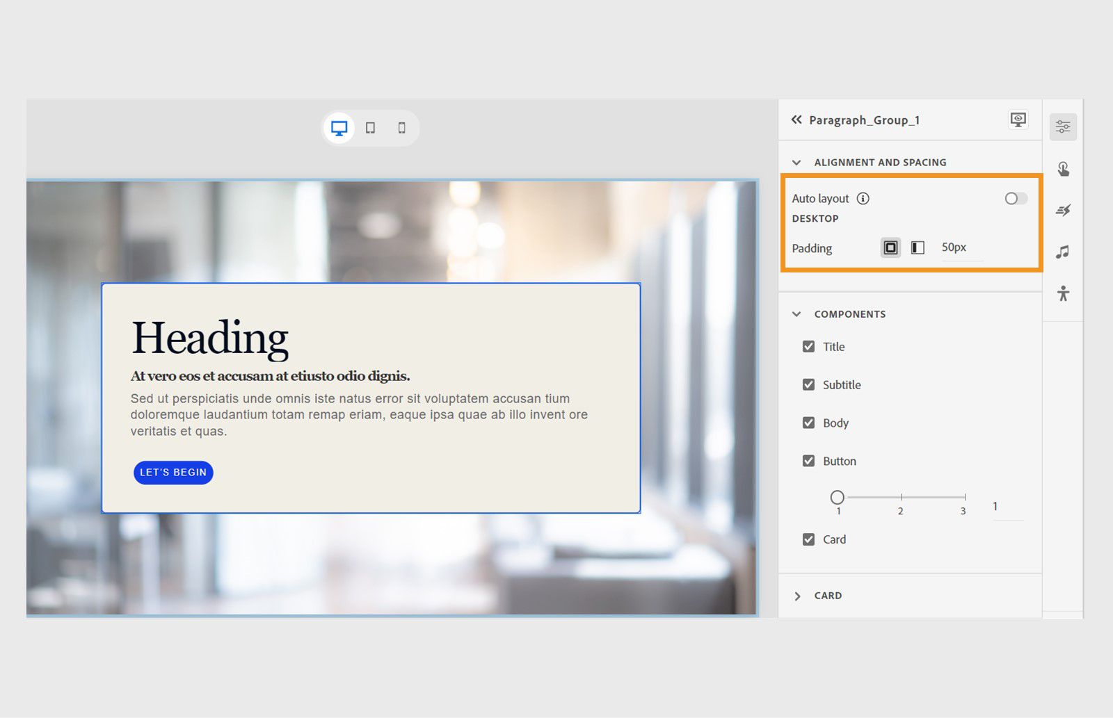 Add padding to content blocks and components in Adobe Captivate